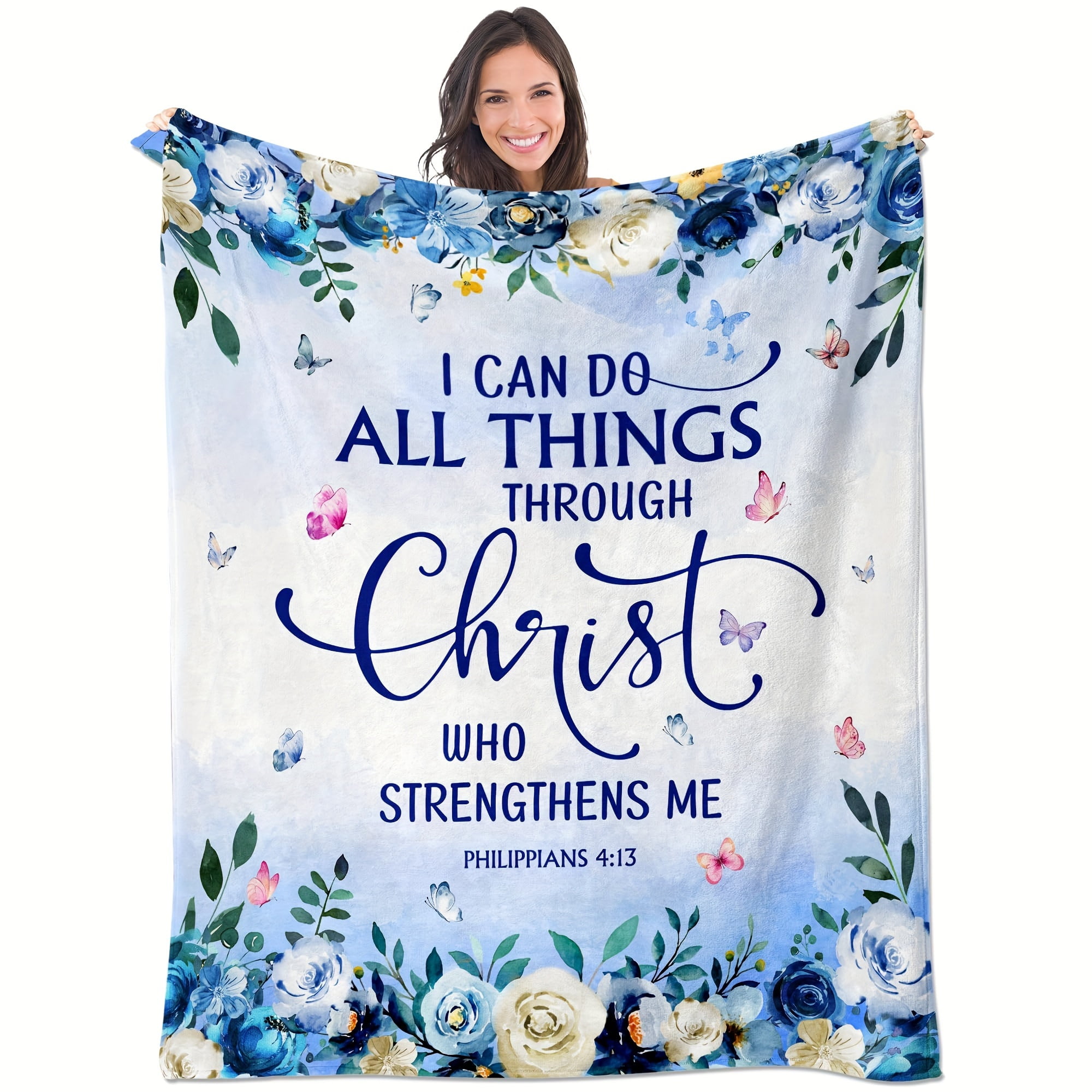Christian Inspired Floral Throw Blanket: 'I Can Do All Things Through ...