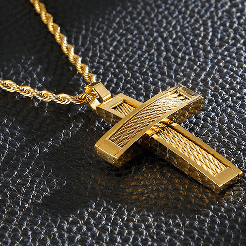 Christian Jesus Cross 14K Yellow Gold Necklace For Women Men Chains ...