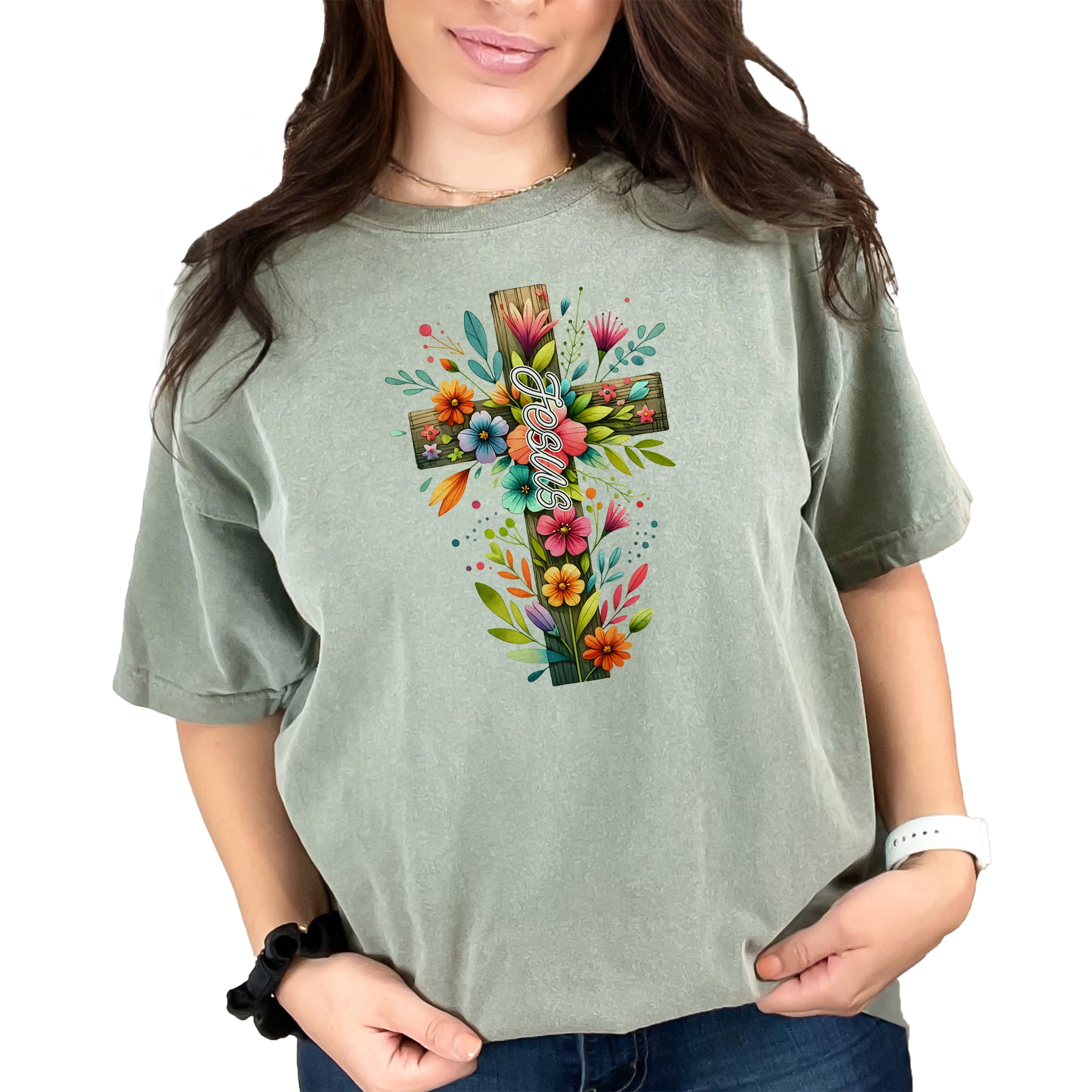 Christian Jesus Cross Floral Design, Christian Faith Shirt, Religious T ...