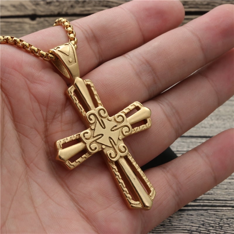 Christian Jesus Cross Necklace for Women Men 14K Yellow Gold Pendant ...