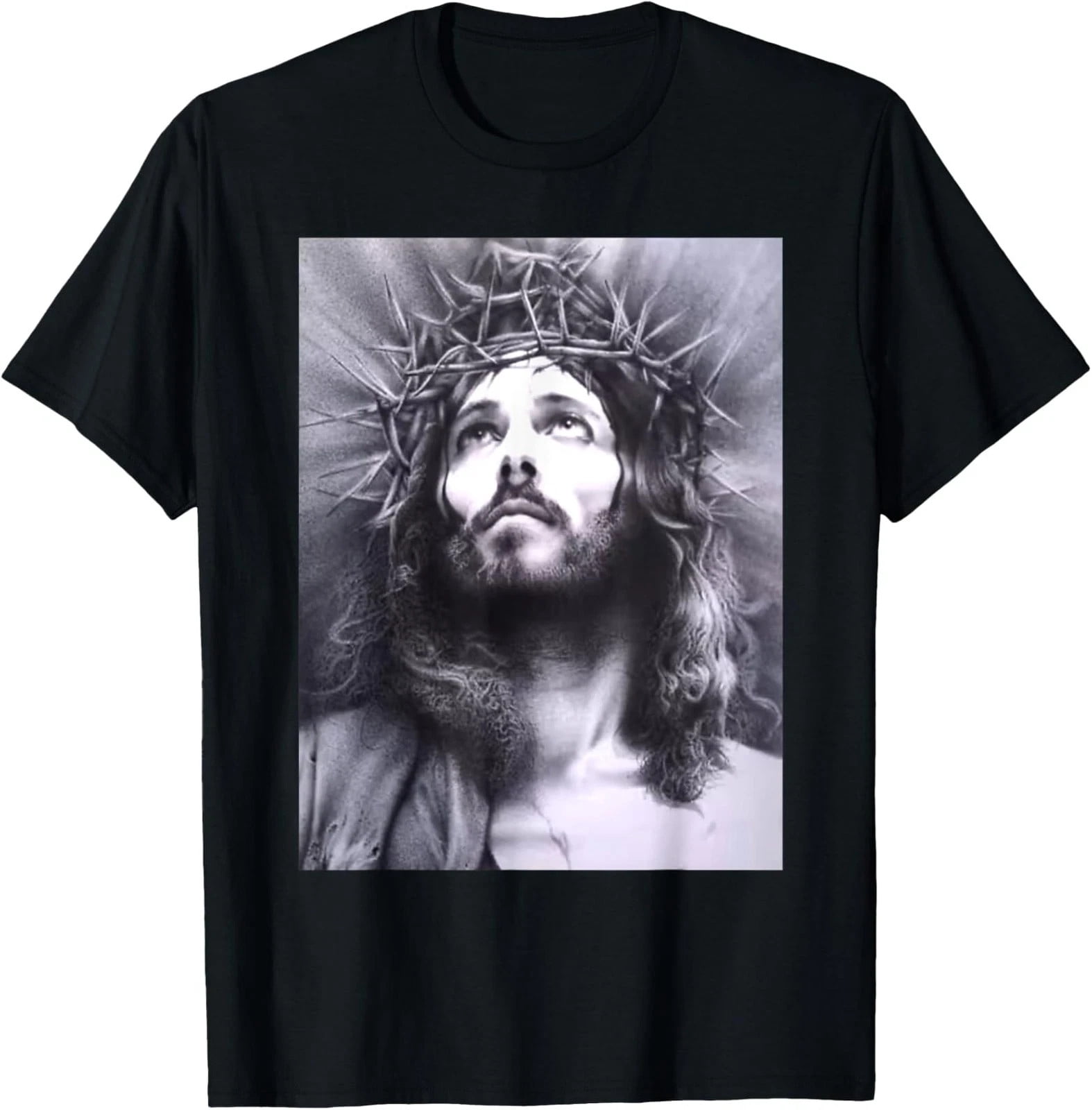 Christian Jesus Face Cross With Crown Of Thorns Religious Faith T-Shirt ...
