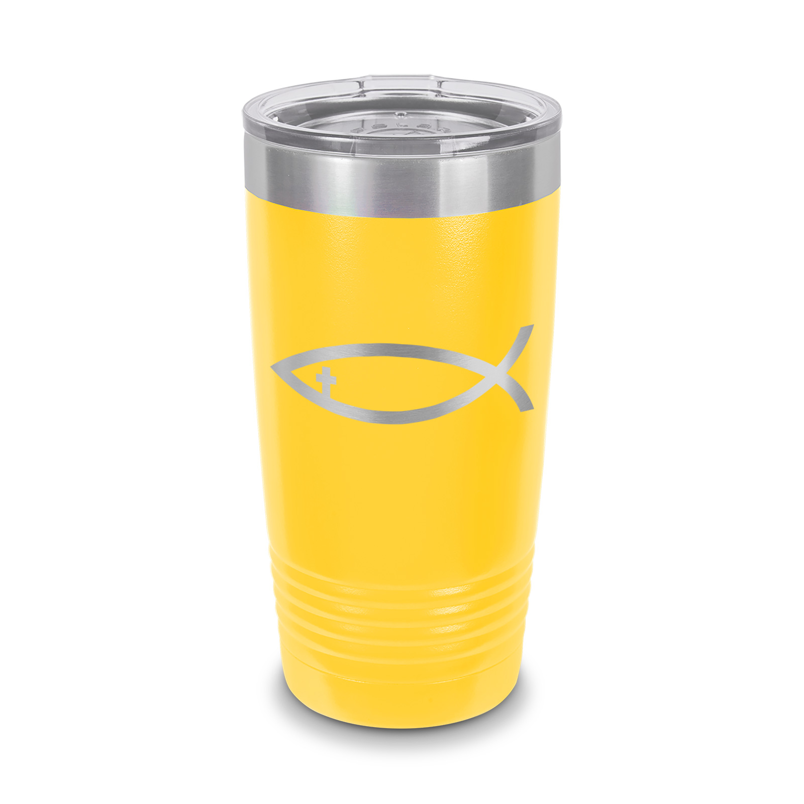 Christian Jesus Fish Cross Tumbler 20 oz - Laser Engraved w/ Clear Lid ...