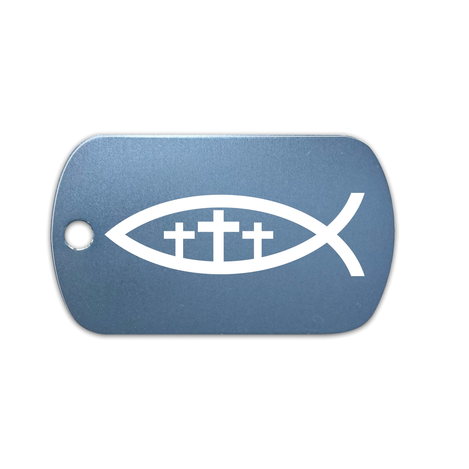 Christian Jesus Fish Three Cross GI Dog Tag Aluminum Keychain ichthys ...
