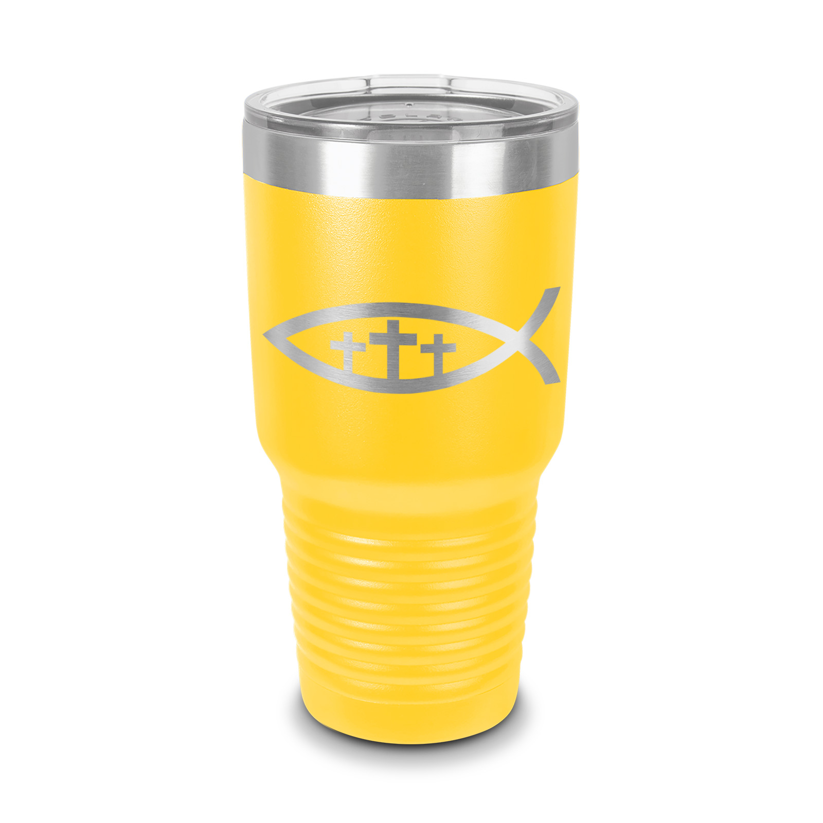 Christian Jesus Fish Three Cross Tumbler 30 oz - Laser Engraved w ...