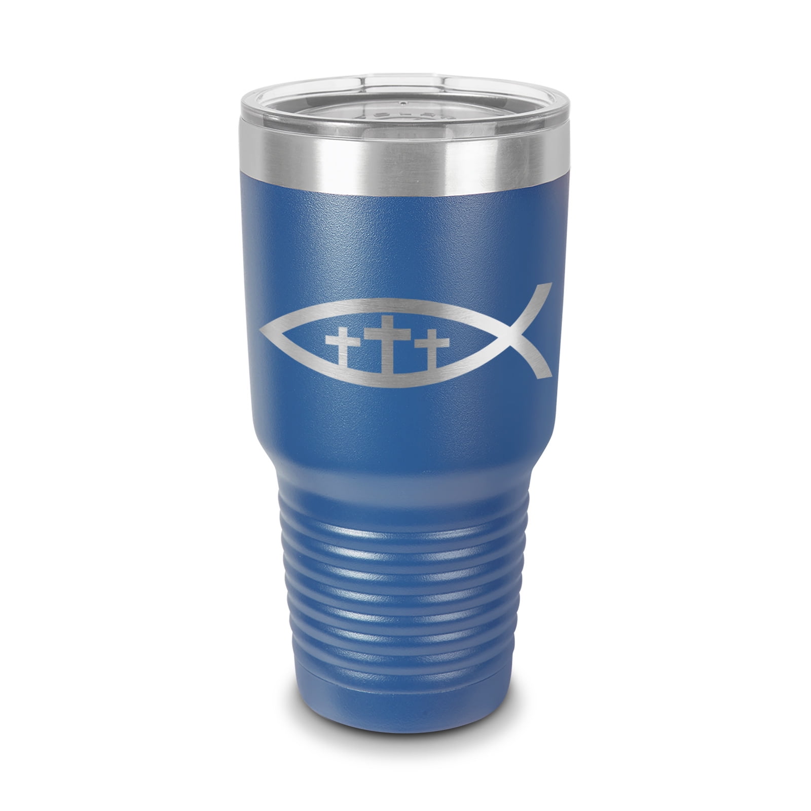 Christian Jesus Fish Three Cross Tumbler 30 oz - Laser Engraved w ...