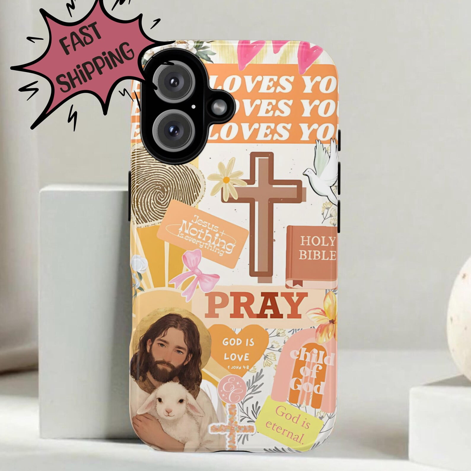 Christian Jesus Lamb Pray God is Love Case iPhone 17 11 12 13 14 15 17 ...