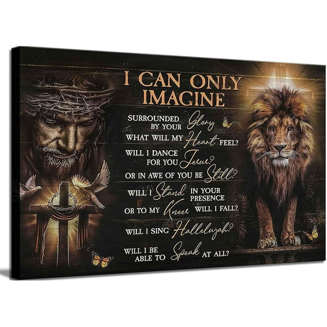 Christian Jesus and the Lion of Judah Canvas Wall Art I Can Only Imagine Scripture Bible Verse ...