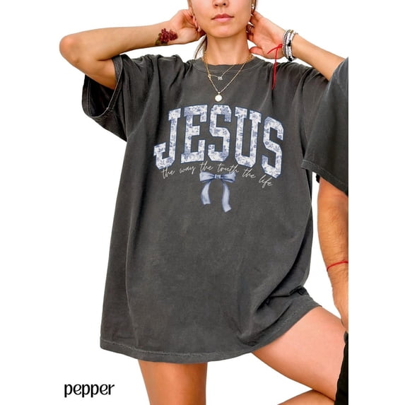 Christian Jesus Shirt, Blue Floral Bow Bible Verse T-shirt, Trendy ...