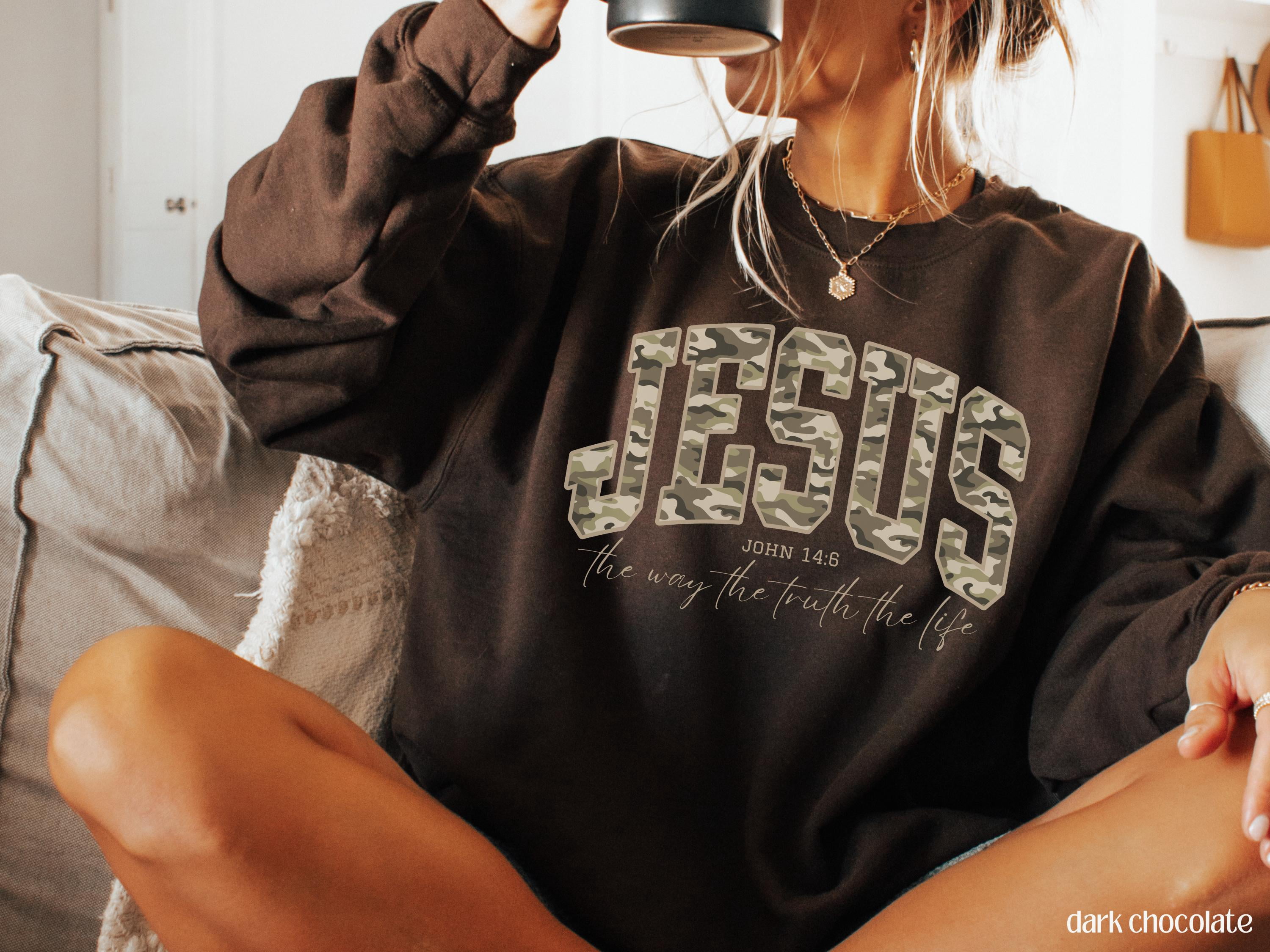 Christian Jesus Sweathirt, Camo Print Bible Verse Tshirt, Trendy Faith ...