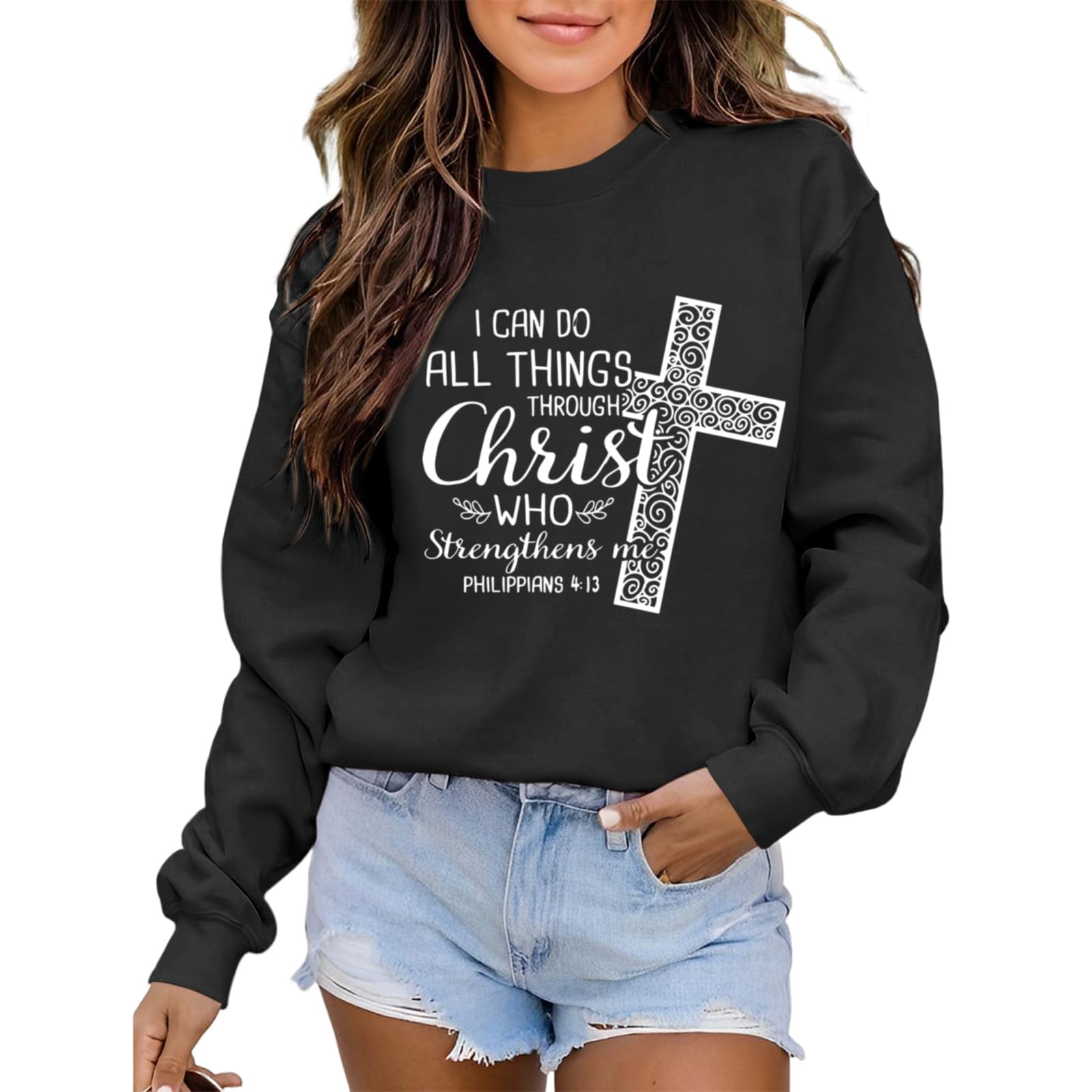 Christian Jesus Sweatshirts Religious Bible Verse Cross Sweatshirt God ...