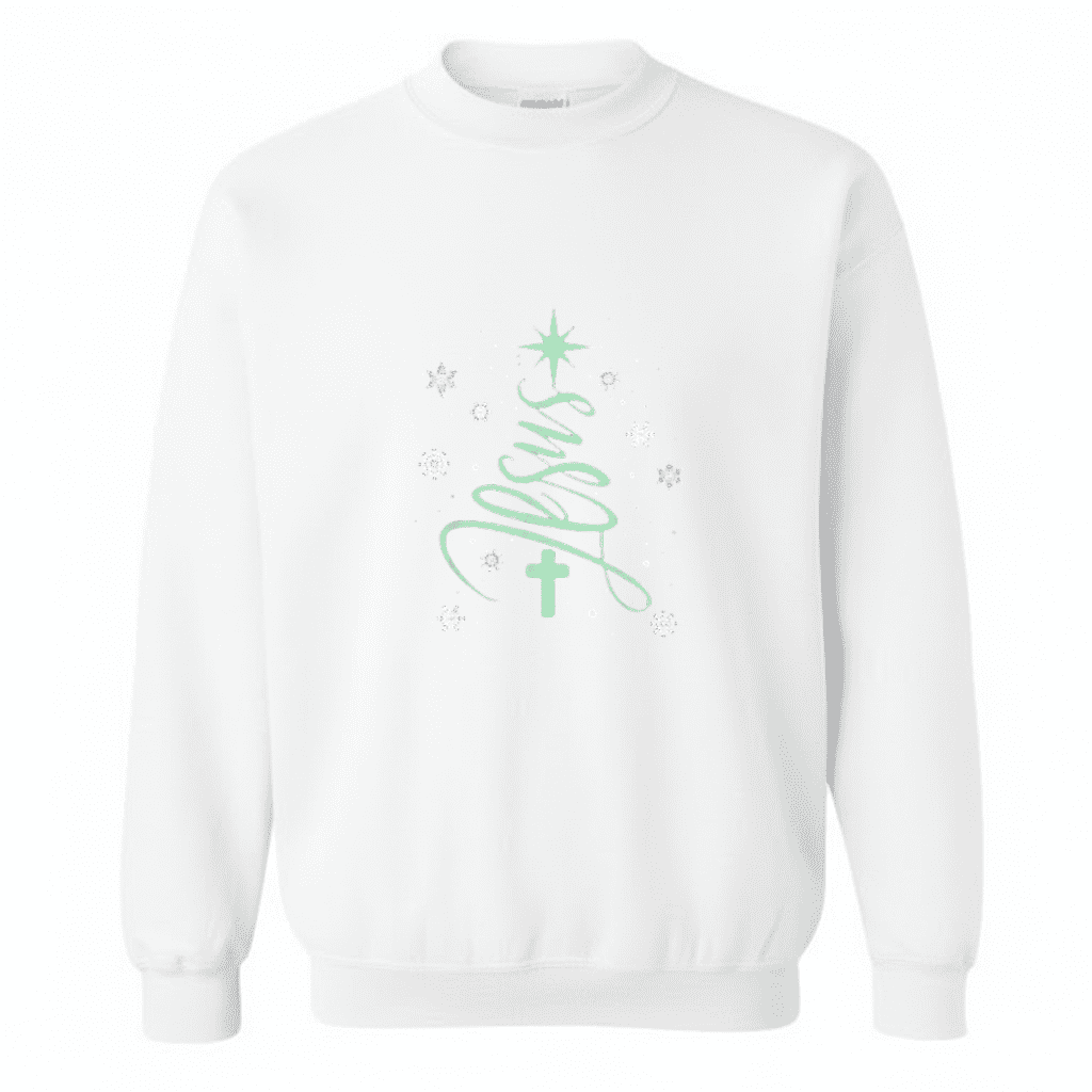 Christian Jesus Tree Holiday Faith Snowflake Cross Art Sweatshirt up to ...