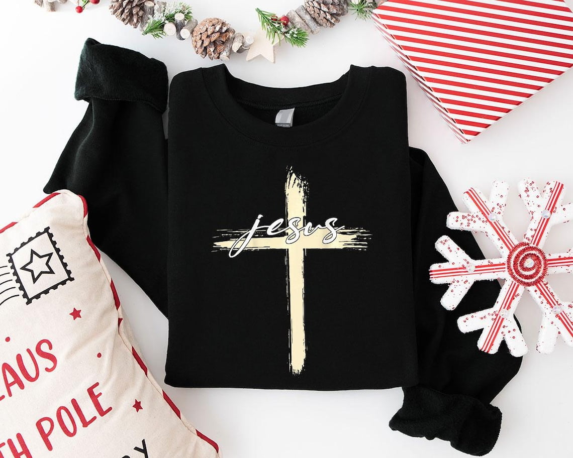 Christian Jesus Winter Holiday Sweatshirt, Jesus Shirt, Jesus Cross ...