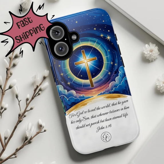 Christian John 3:16 Cross Celestial Design Case iPhone 17 to 11 Pro Max ...
