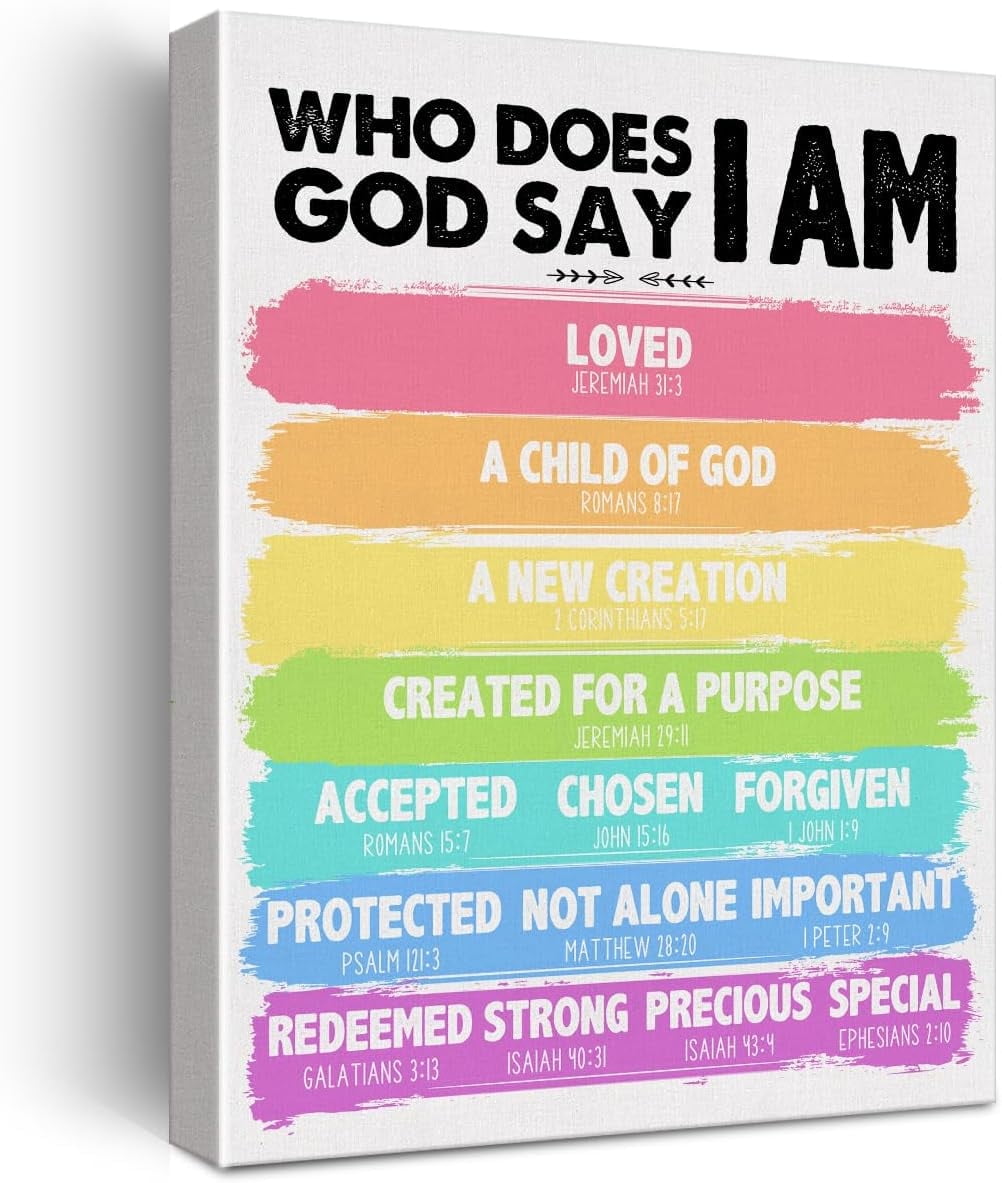 Christian Kids Affirmations Wall Art Canvas Painting Bible Verse Print ...
