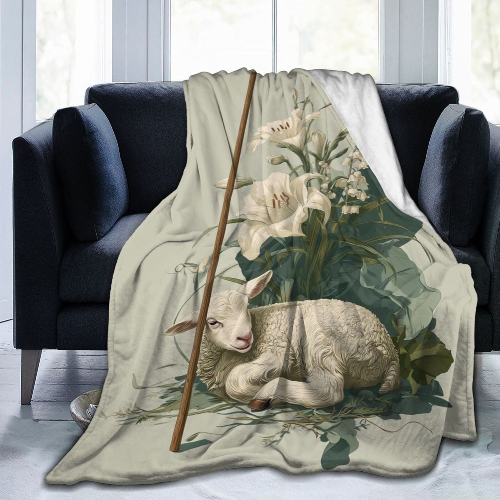 Christian Lamb Throw Blanket, Psalm 23 Inspired Vintage Artwork, Faith ...