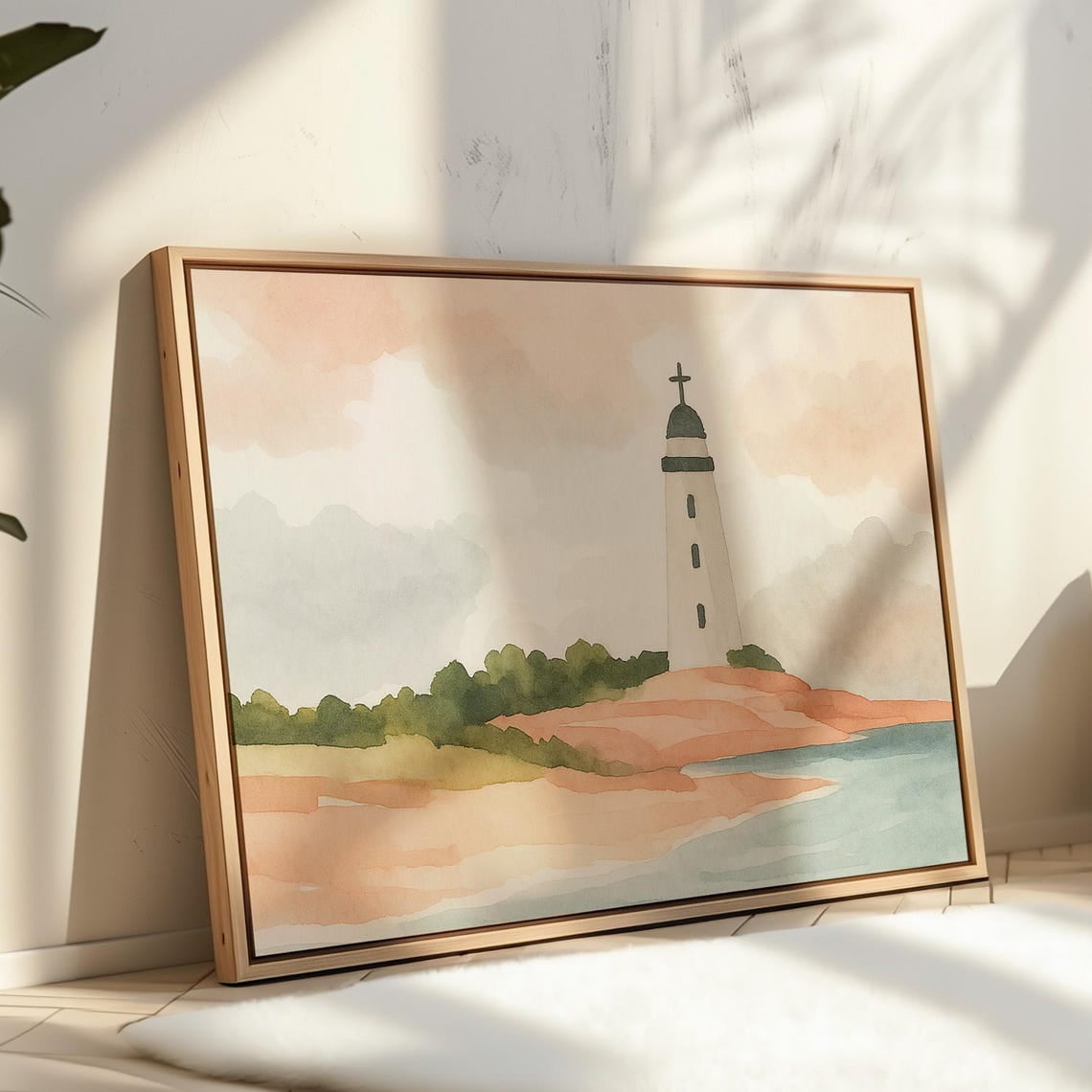 Christian Lighthouse Watercolor Print, Coastal Cross Beacon Art, Faith ...