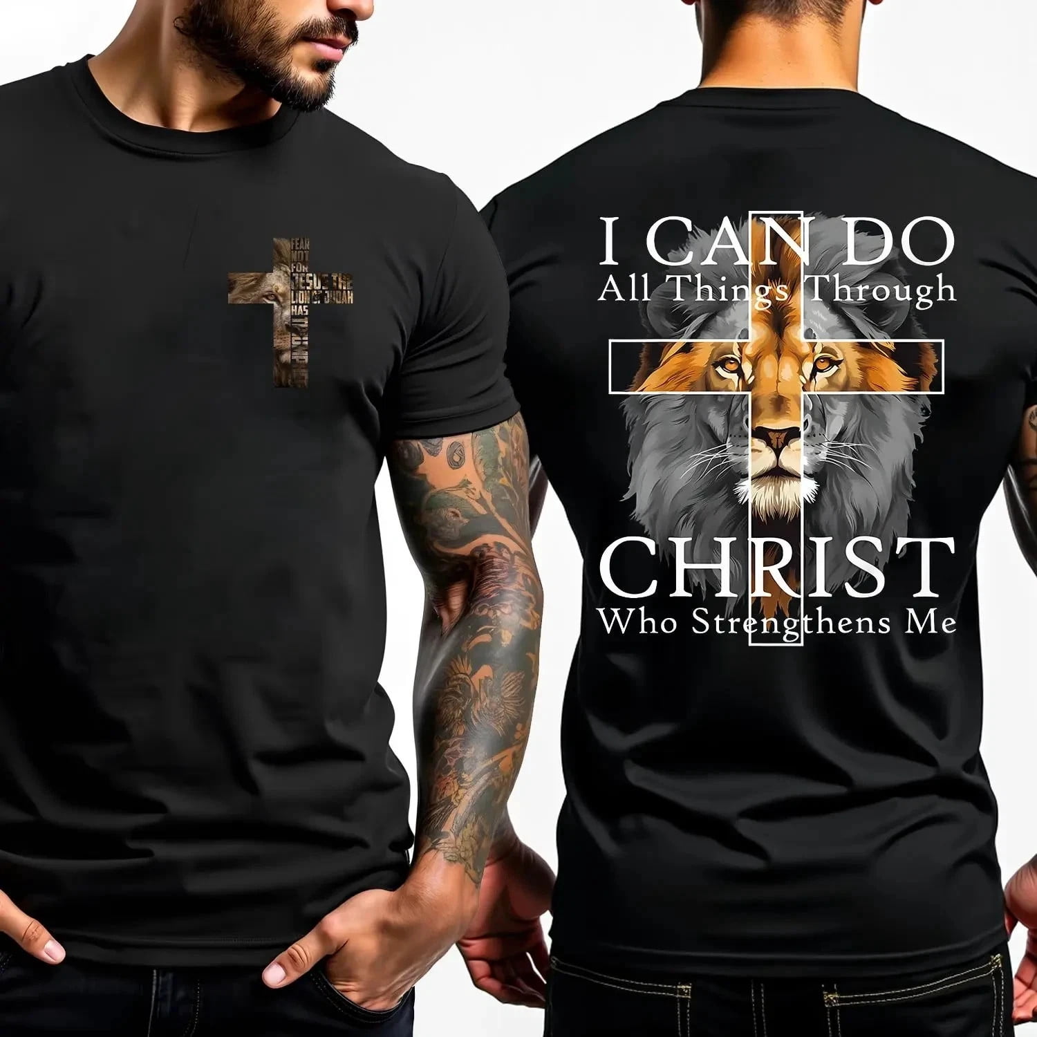 Christian Lion Cross Inspirational Faith Church Ministry T-Shirt ...