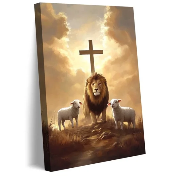 Christian Lion Lambs Cross Wall Art Poster Print Home Decor Religious ...