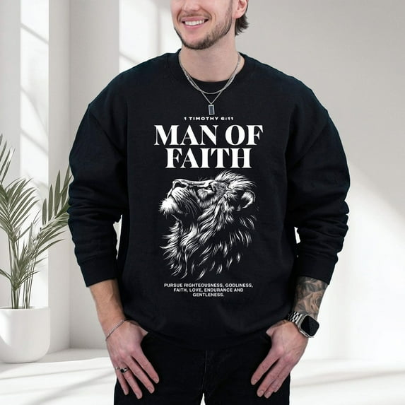Christian Lion Sweatshirt - 1 Timothy 6:11 Bible Verse - Men'S Faith ...