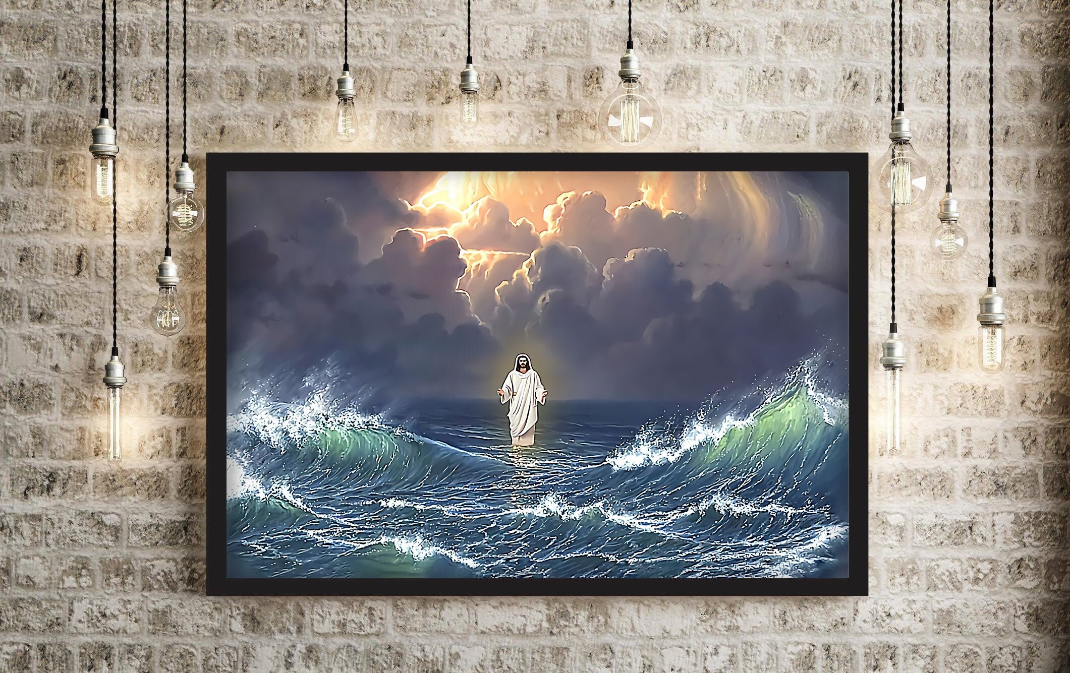 Christian Majestic Ocean Poster, He Walks On Water Poster, Jesus Print ...