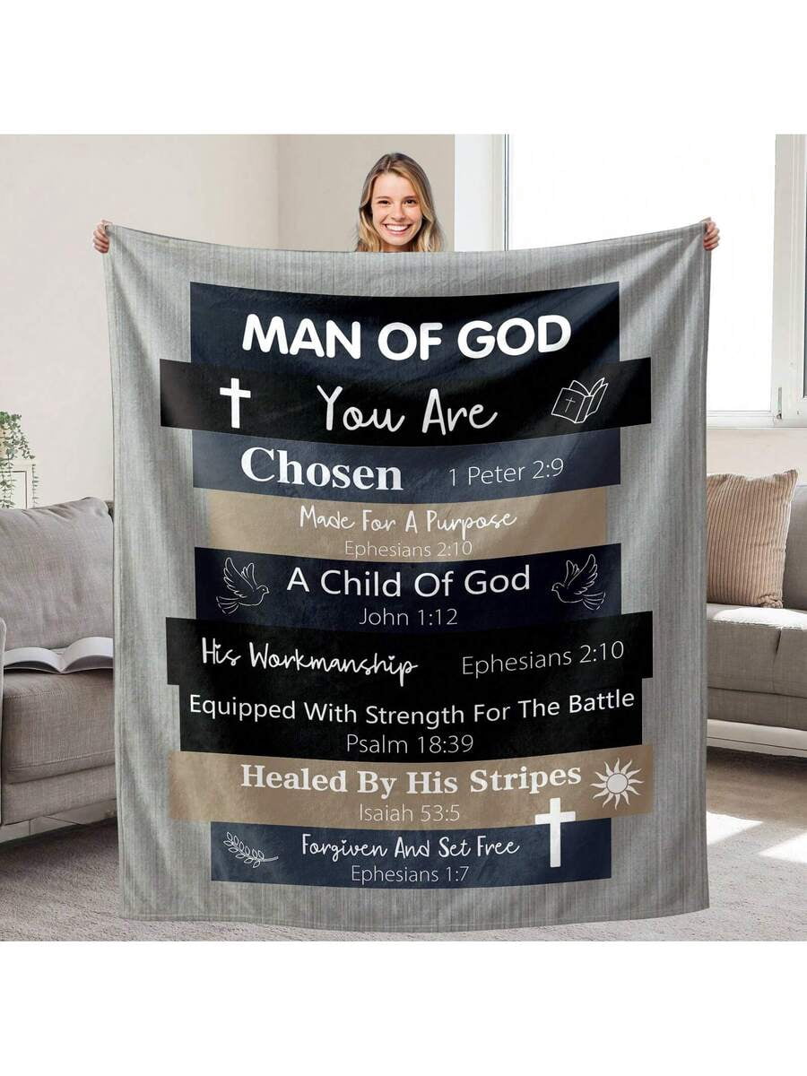 Christian Man Of God Flannel Blanket, Bible Verse Cross Design With ...