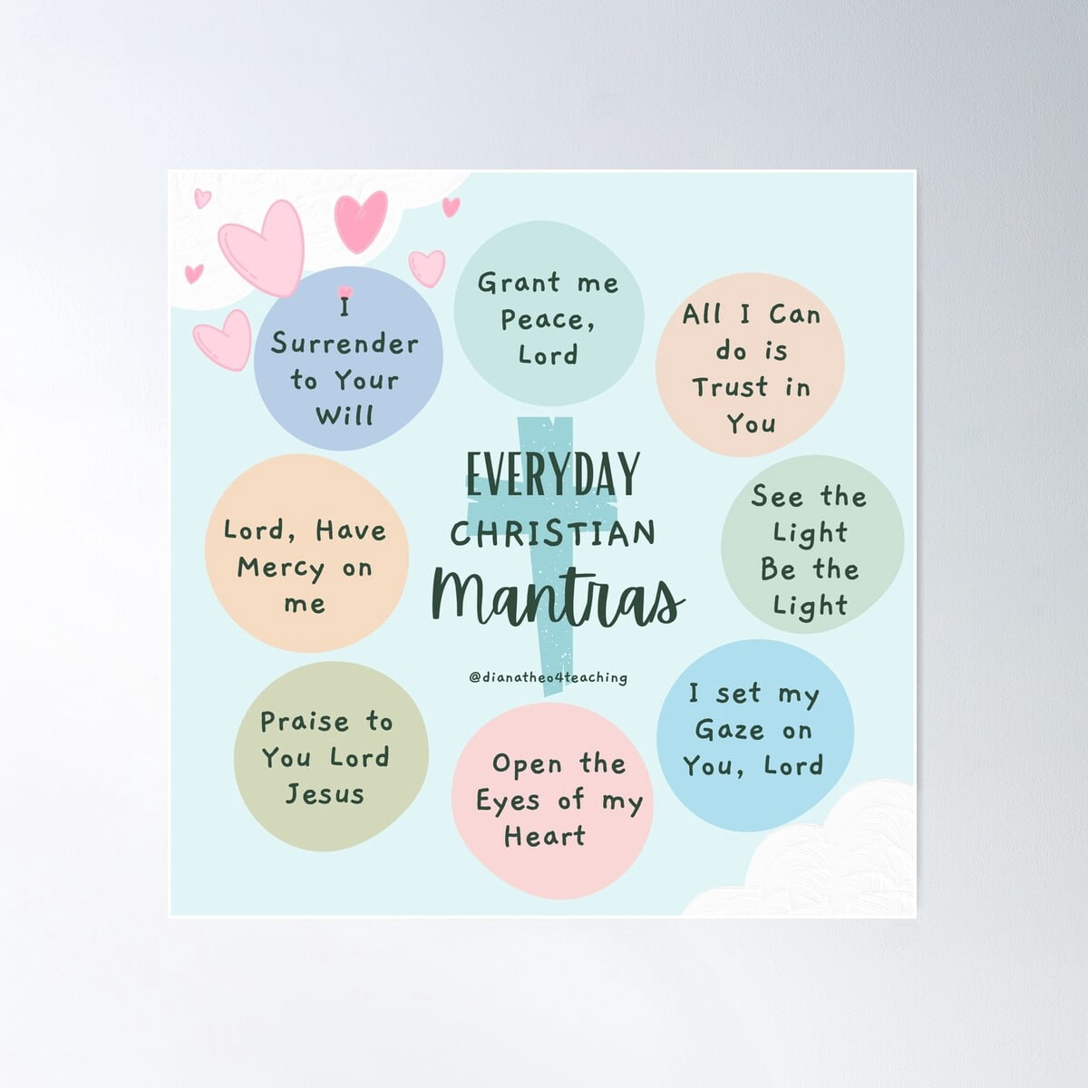 Christian Mantras For Meditation Poster Wall Art, Modern Wall Decor For ...