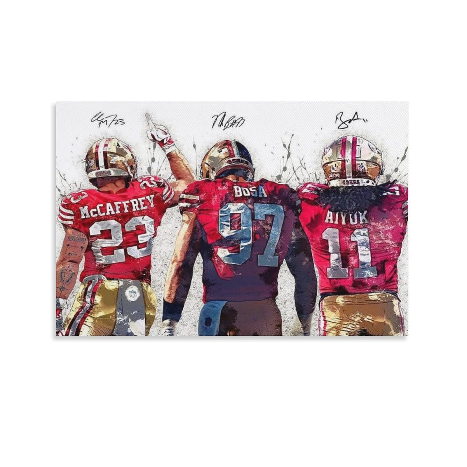 Christian McCaffrey, Nick Bosa, Brandon Aiyuk Football Poster Canvas ...