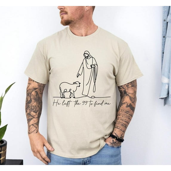 Christian Minimalist Line Art T-Shirt, Jesus and Lamb Graphic ...