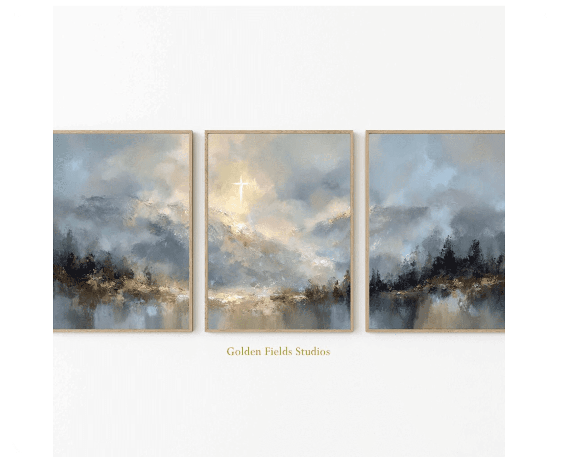 Christian Mountain Triptych: Spiritual Landscape Poster Print Set Set 3 ...