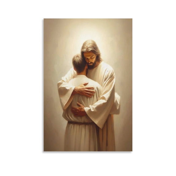 Christian Mural Poster Jesus Hugging Man Canvas Painting Print, Jesus ...