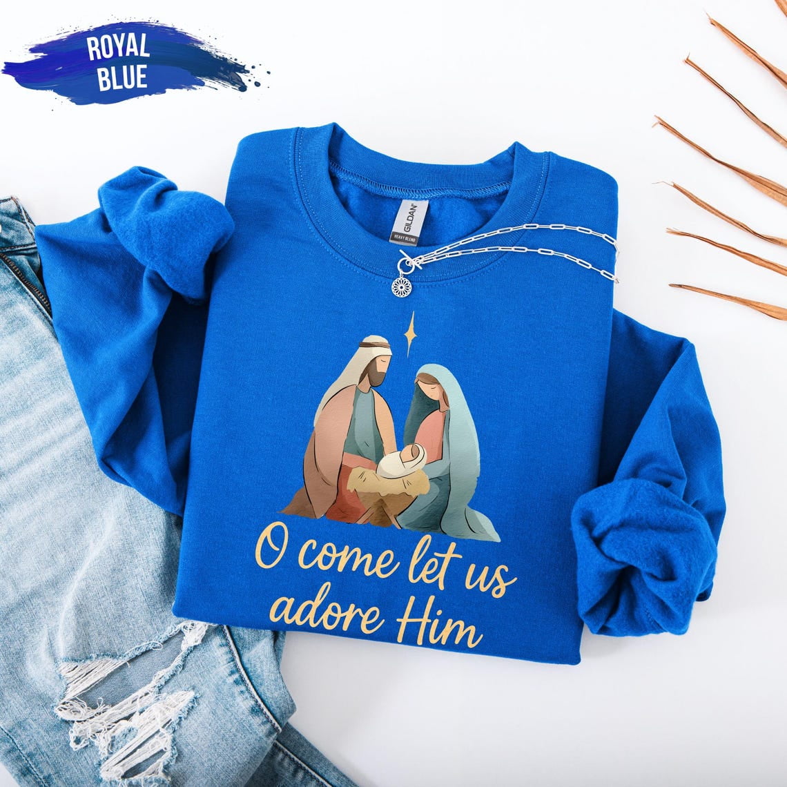 Christian Nativity Scene Sweatshirt – 'O Come Let Us Adore Him' Crewneck Sweatshirt All Size S ...