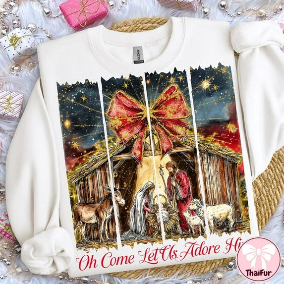 Christian Nativity Scene Sweatshirt, Preppy Faith Shirt, Coquette Hand ...