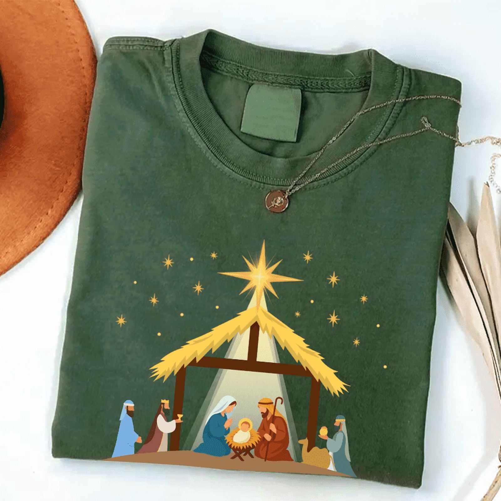 Christian Nativity Scene T-Shirt, Seek Peace and Pursue It, Psalm 34:14 ...