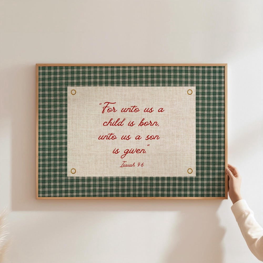 Christian Noel Gingham Print Vintage Noel Wall Art Bible Festive God ...