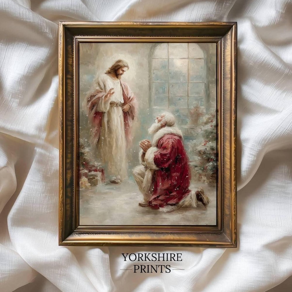 Christian Noel Wall Art, Jesus And Jolly Man Painting, Religious ...