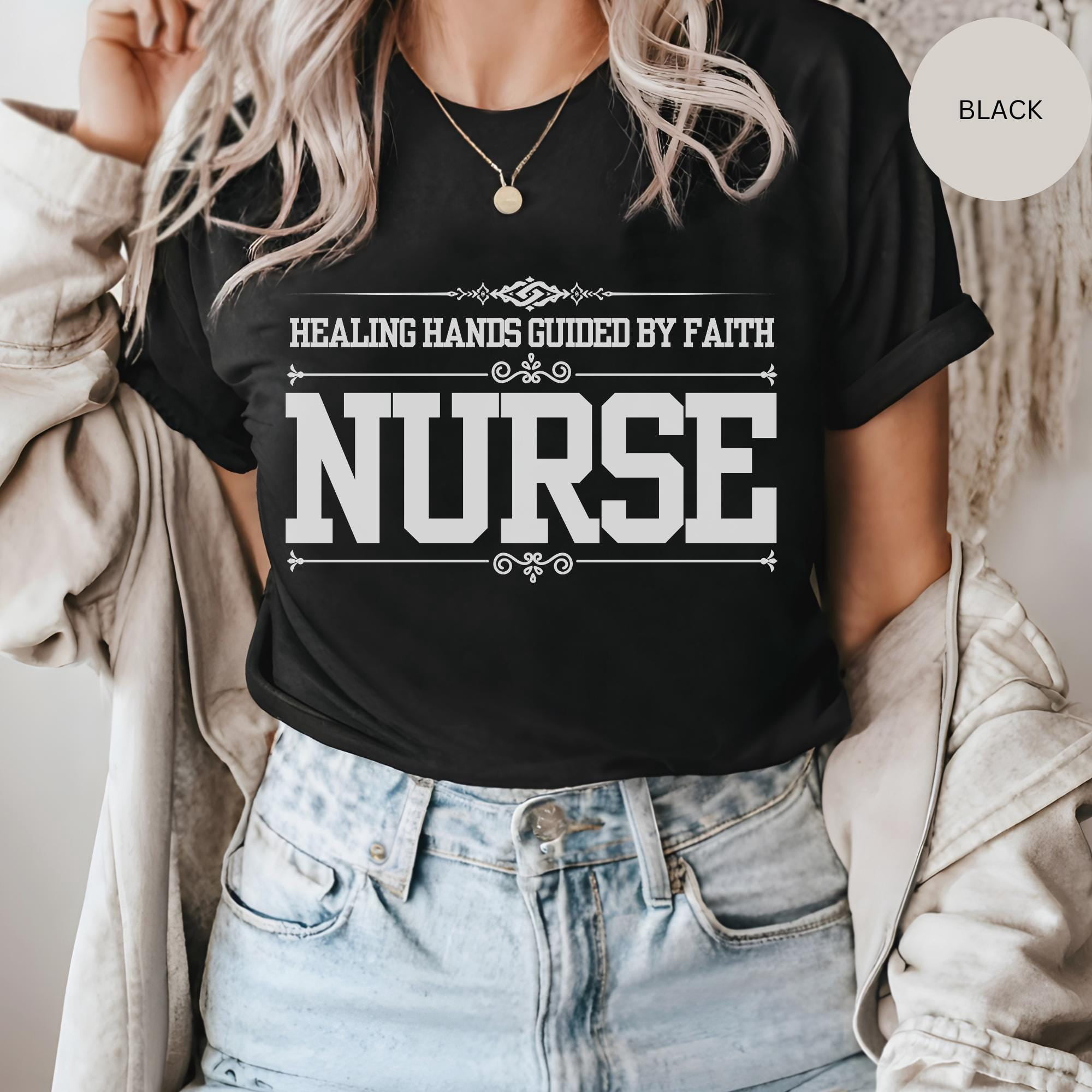 Christian Nurse T-Shirt, Catholic Nurse Gift, ER Nurse Tee with Bible ...