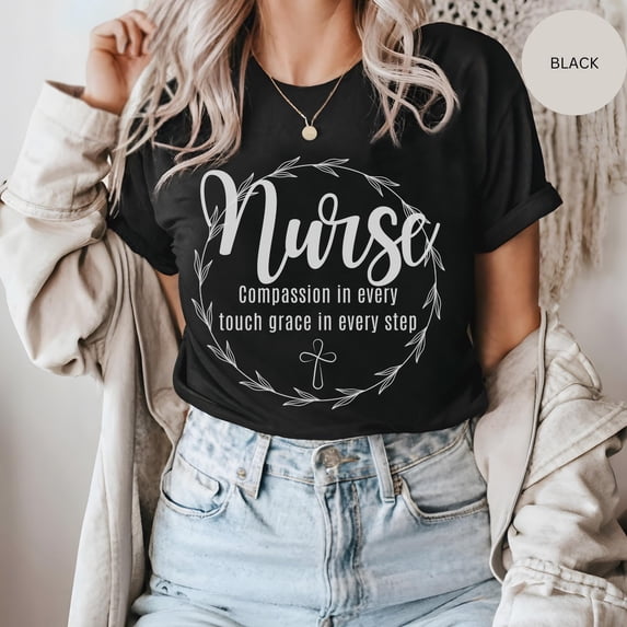 Christian Nurse T-Shirt, Catholic Nurse Gift, Faith ER Nurse Tee with ...