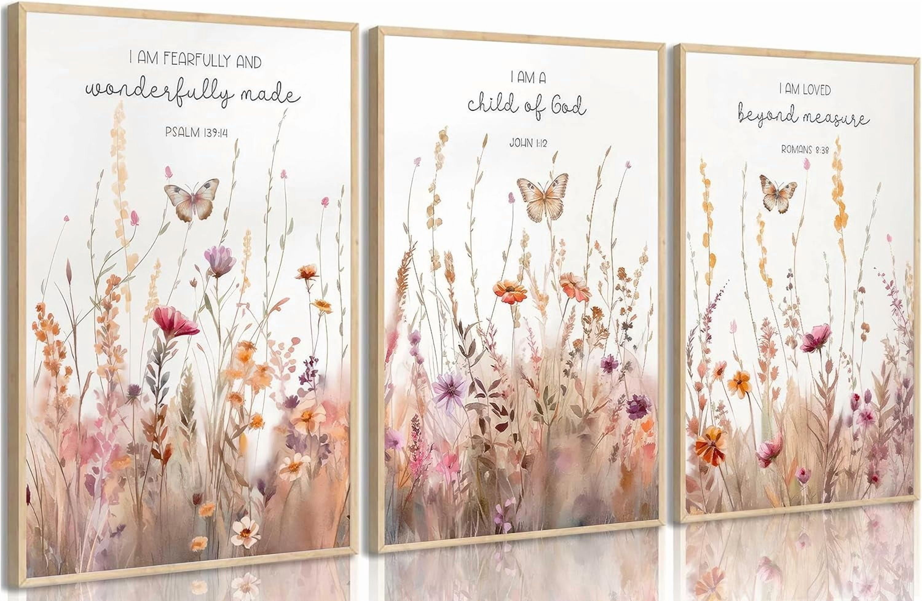 Christian Nursery Canvas Wall Art Bible Verse Wildflowers Floral ...