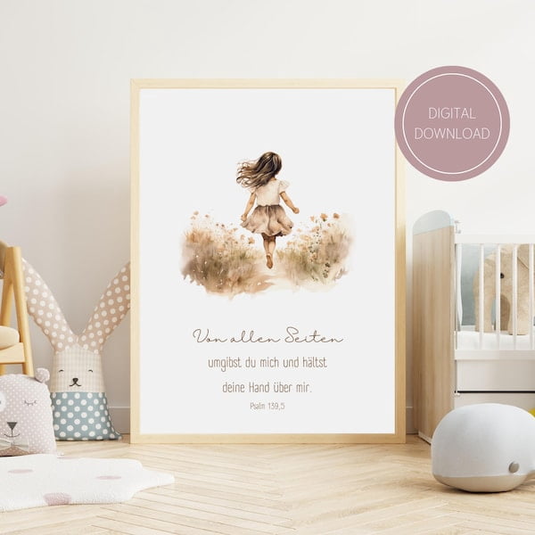 Christian Nursery Poster - Girl - You surround me on every side and ...