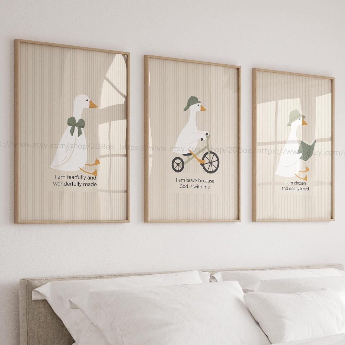 Christian Nursery Wall Art Neutral Goose Prints Bible Verse Baby Boy ...