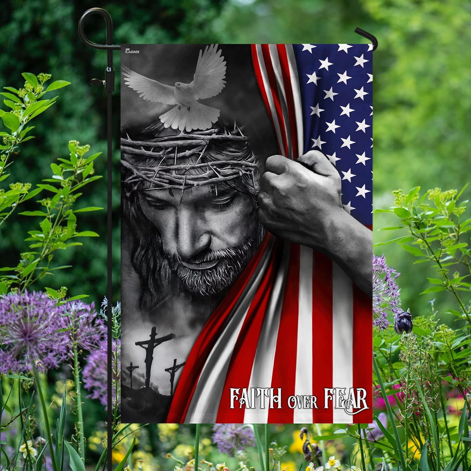 Christian Patriot American Flags - Faith Over Fear God Jesus Flag - Garden Flag 12x18, Fourth Of ...