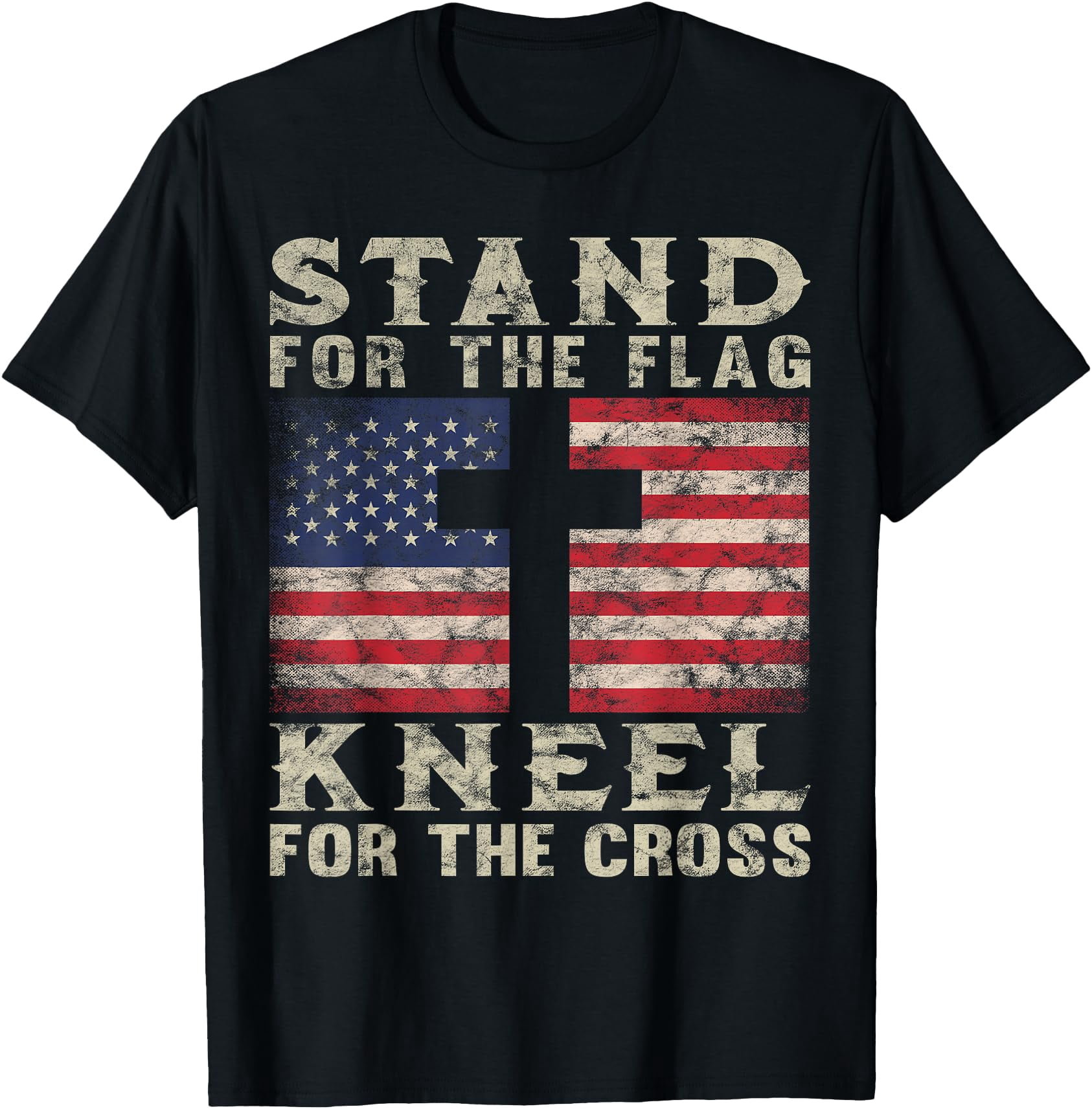Christian Patriotic American Flag Stand Flag Kneel Cross T-Shirt ...
