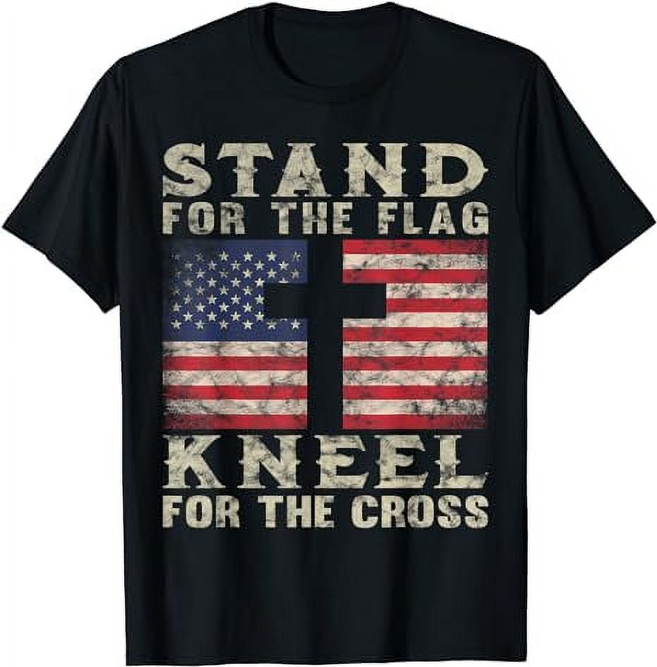 Christian Patriotic American Flag Stand Flag Kneel Cross T-Shirt ...