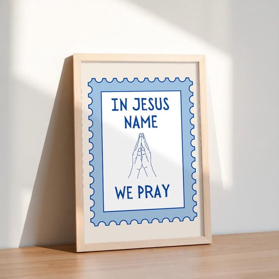 Christian Prayer Art Print Retro Blue Religious Decor, Unframed Canvas ...
