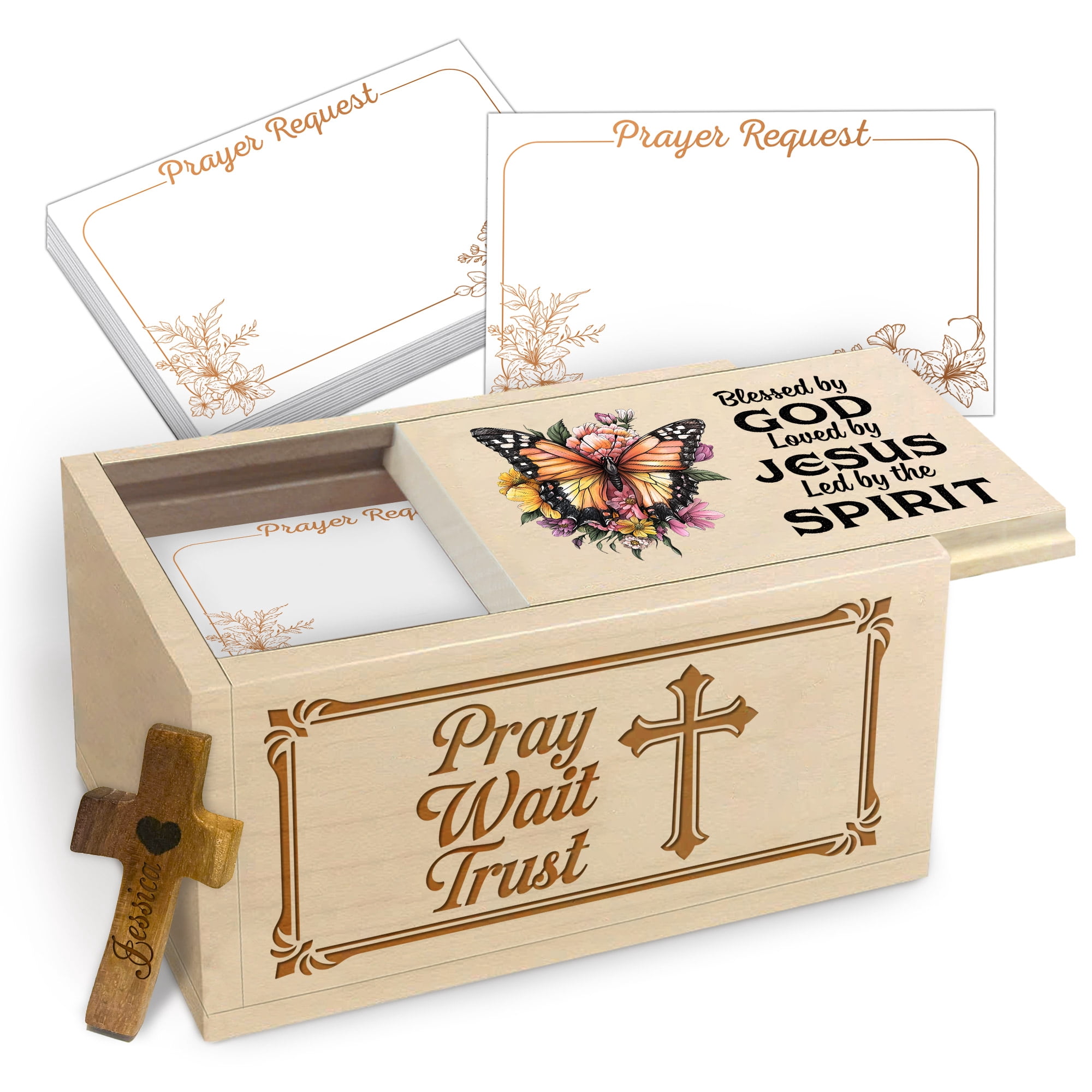 Christian Prayer Box with Personalized Wooden Cross, Maple Wood Prayer ...