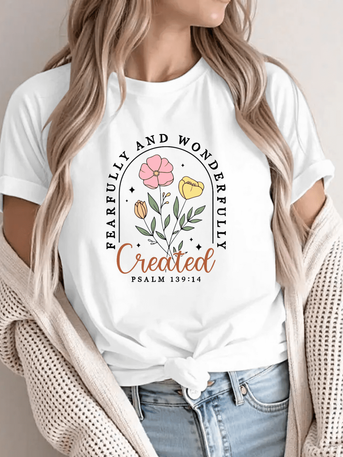 Christian Psalm T-Shirt - Fearfully & Wonderfully Made Print Short ...