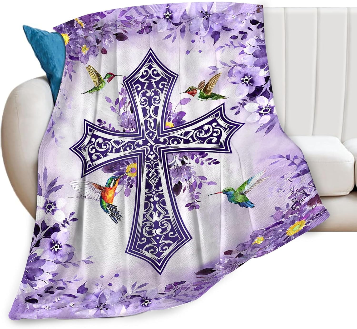 Christian Purple Cross Blanket Hummingbird Christ Religious Decor Throw ...