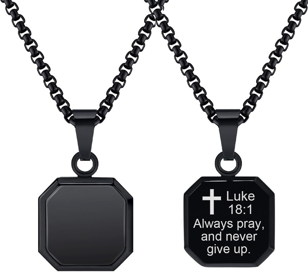 Christian Quality Cross Bible Verses Square Necklace Stainless Steel ...