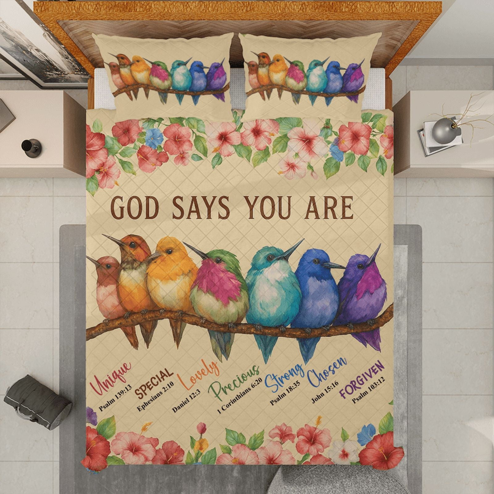 Christian Quilt Bedding Set – God Says You Are Colorful Birds and ...