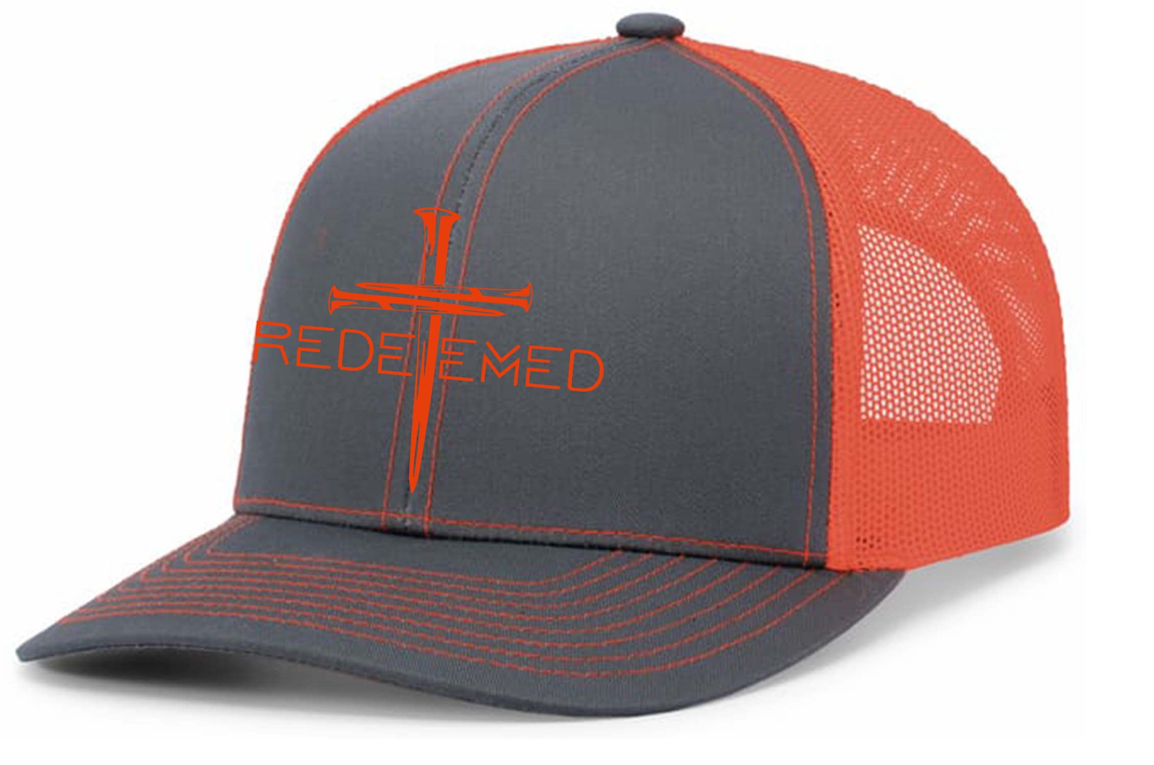 Christian Redeemed Cross Nails Mens Embroidered Mesh Back Trucker Hat ...